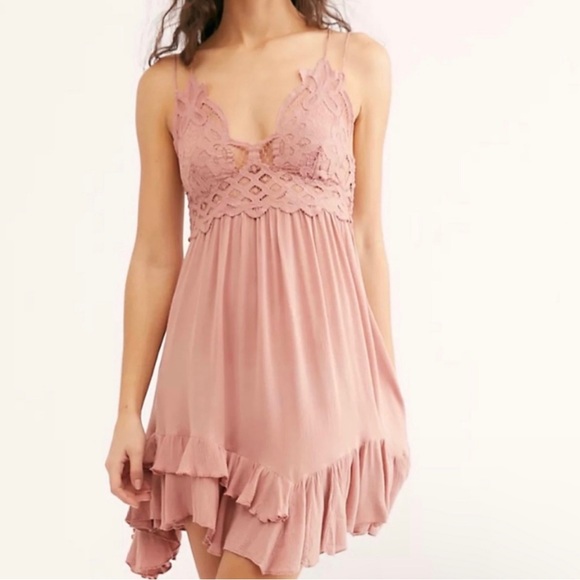 Free People | Dresses | Nwt Free People Adella Slip Dress Pink Lace ...